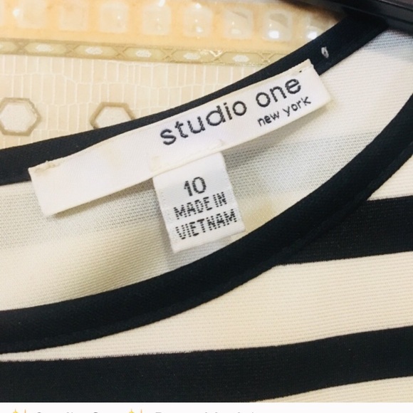 Studio One | Dresses | Studio One Striped Fit And Flare Dress Pleated ...
